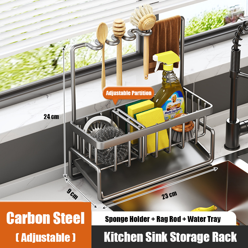 Kitchen sponge rack bathroom sink sorting rack suspended stainless ...