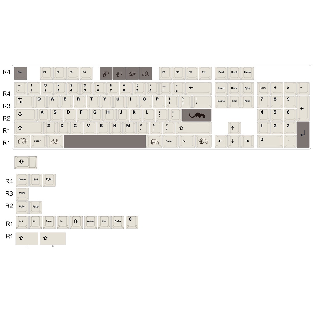 126 Key Elephant keycap PBT XDA Profile Keycaps For Mechanical Keyboard ...