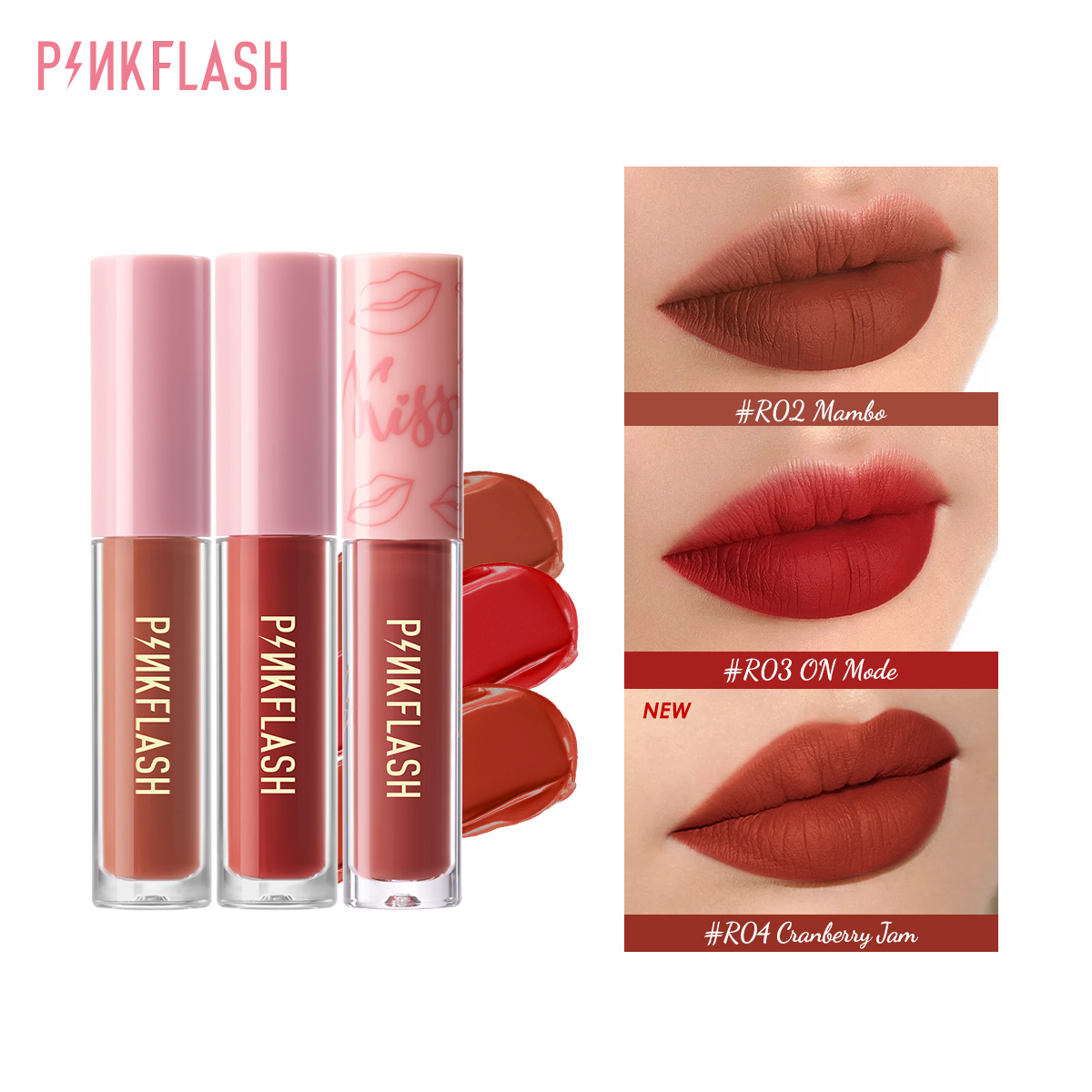 PINKFLASH 3PCS LIP SET Soft Matte Finish VE Moisturising Long-lasting ...