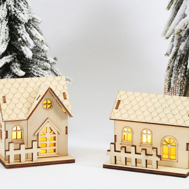 Christmas LED Light Wooden House Luminous Cabin Decorations DIY Xmas ...