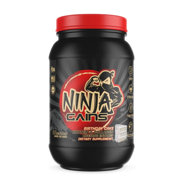 NINJA GAINS 940 GRAMS BIRTHDAY CAKE FLAVOR ( NOTE: PRODUCT IMAGE MAY ...