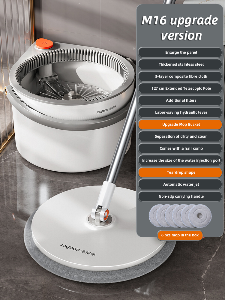 Joybos Self Wash Spin Mop M16 PLus White Spinner Flat 360 Rotating Cleaner With Turbo Flushing ...