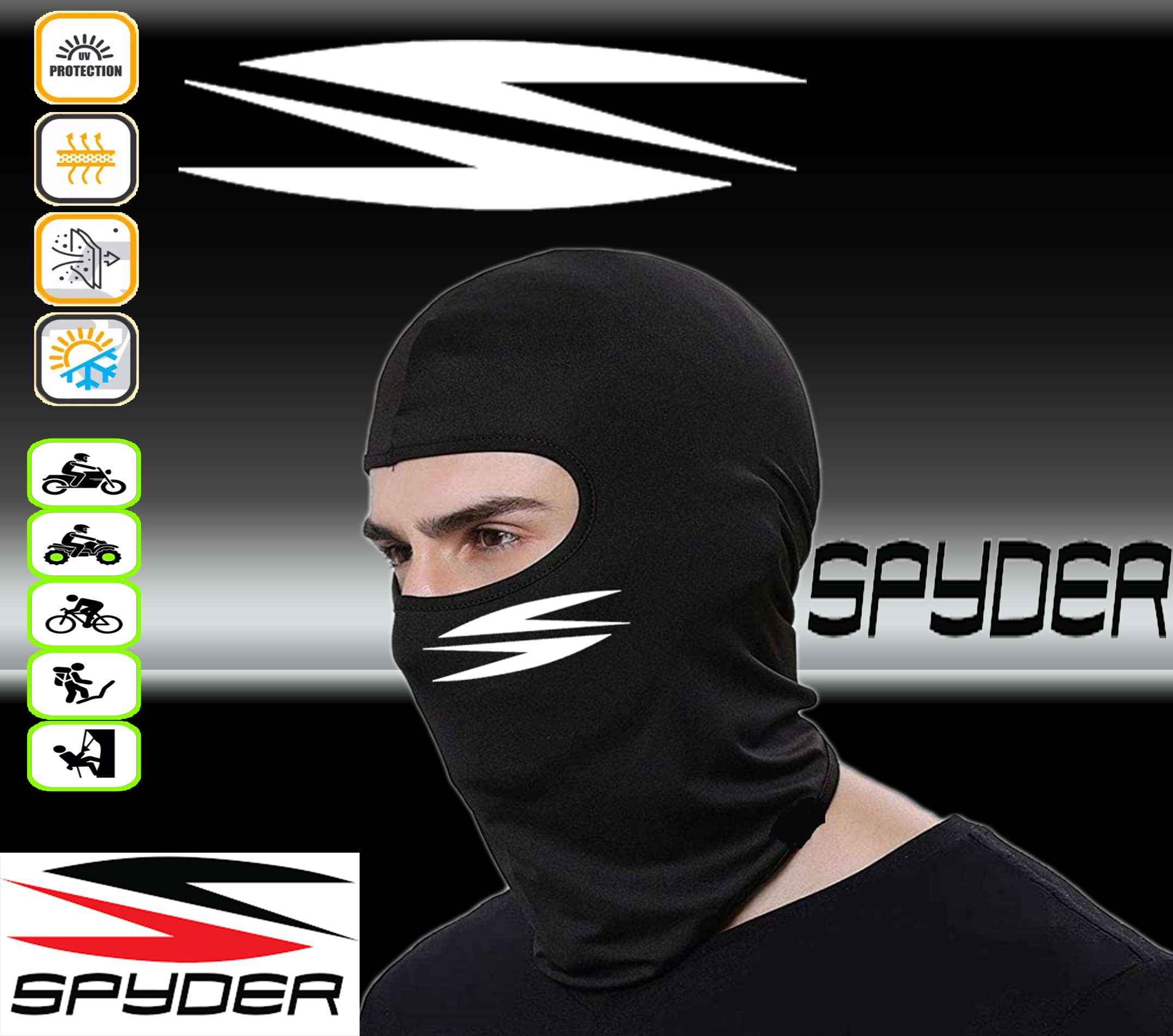 SPYDER logo Motorcycle Balaclava Helmet Full face Mask Bonnet NO FOAM ...