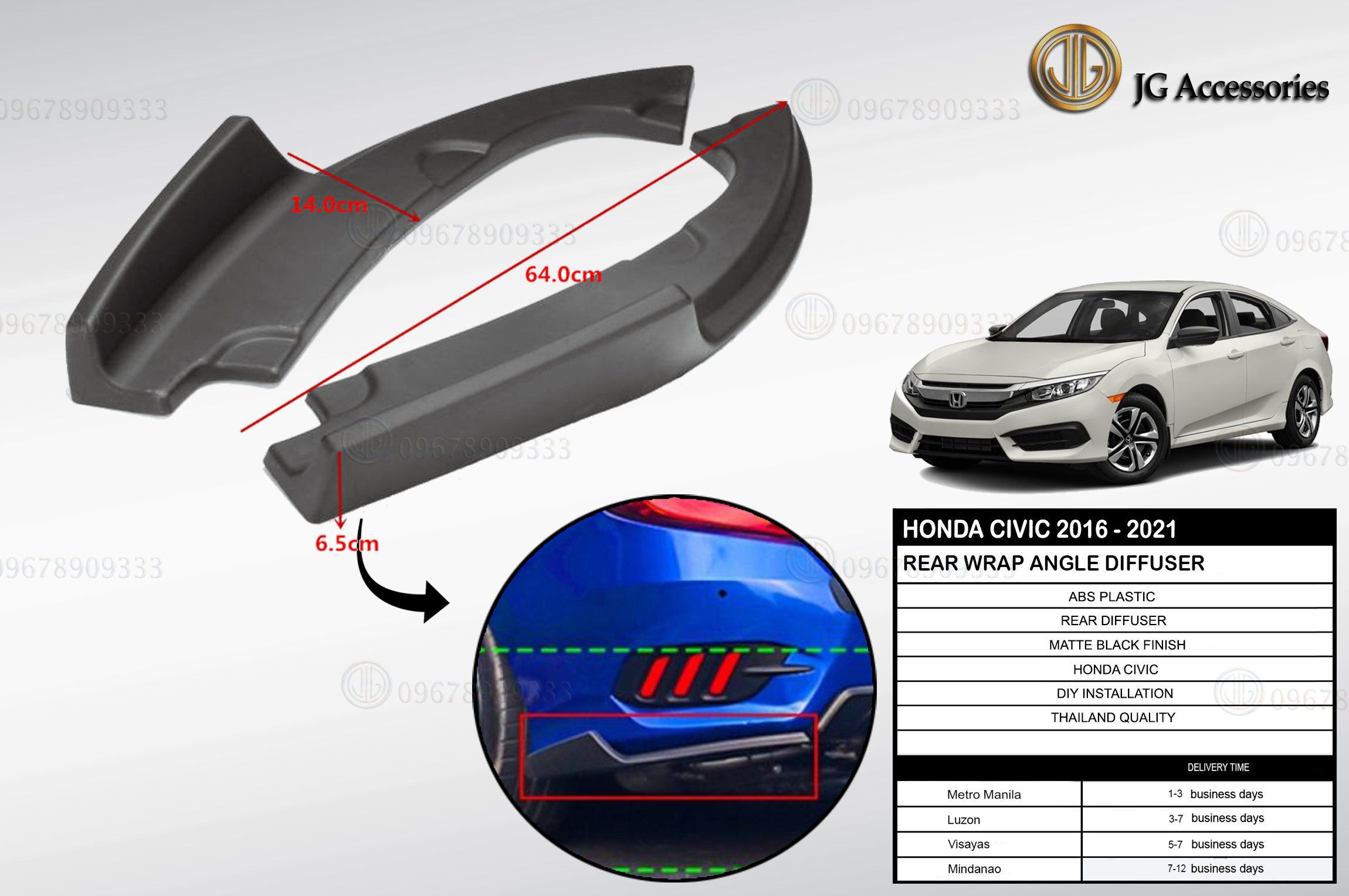 HONDA CIVIC 2016 2017 2018 2019 2020 2021 REAR WRAP ANGLE DIFFUSER ...