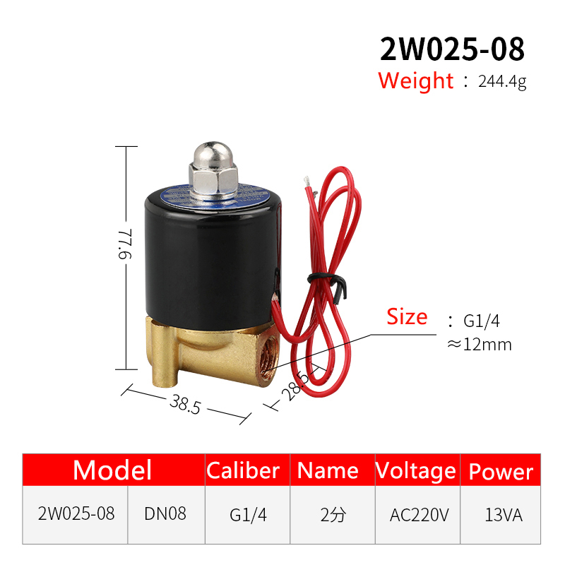 AC 220V Electric Solenoid Valve Normally Closed Copper 2 Two Way Internal Thread 1/4 1/2 3/4 ...
