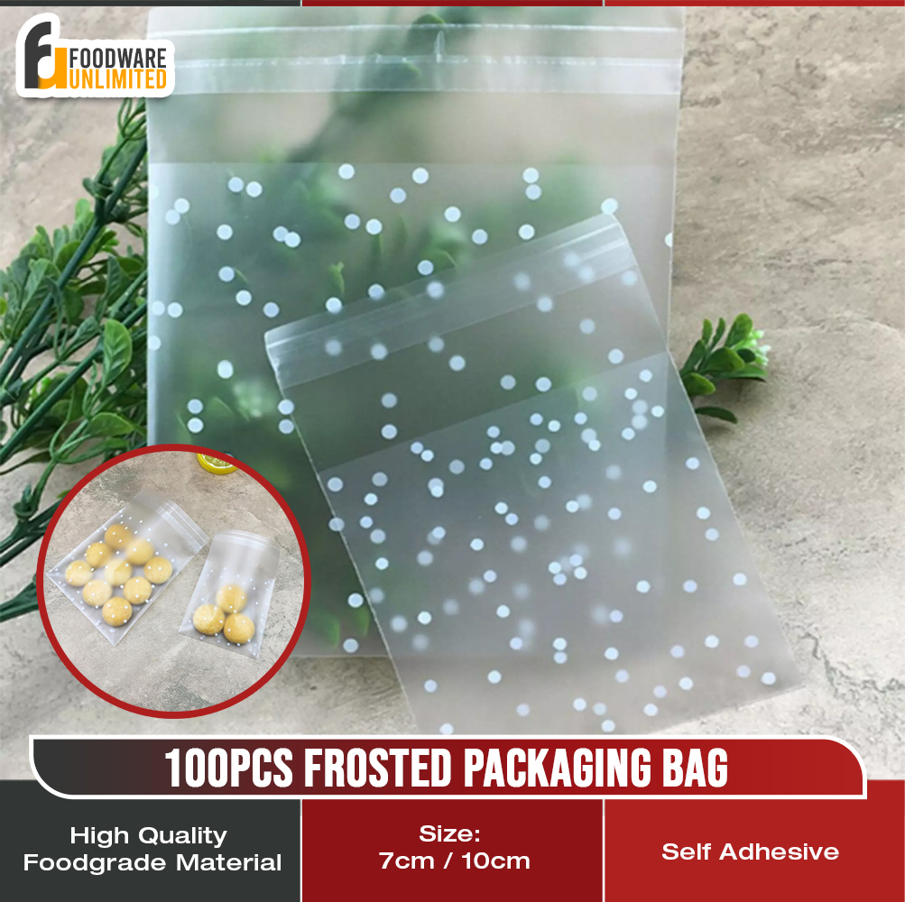 (100 PCS) Frosted Cookies Plastic Pouch Polka Dots Transparent Plastic ...