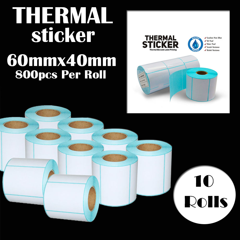 10 Rolls 60mm*40mm thermal Label Adhesive Stickers 800pcs per roll ...