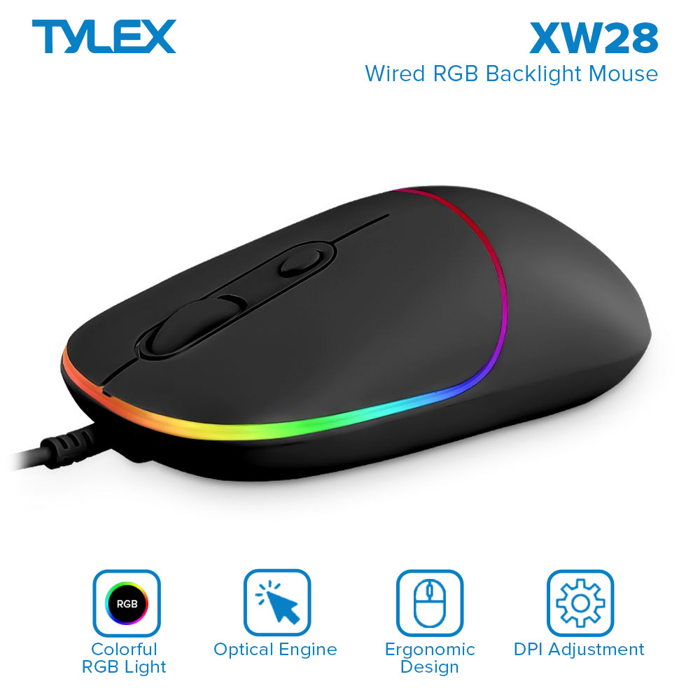 TYLEX XW18 Wired RGB Backlight Mouse Ergonomic Design 6400 DPI ...