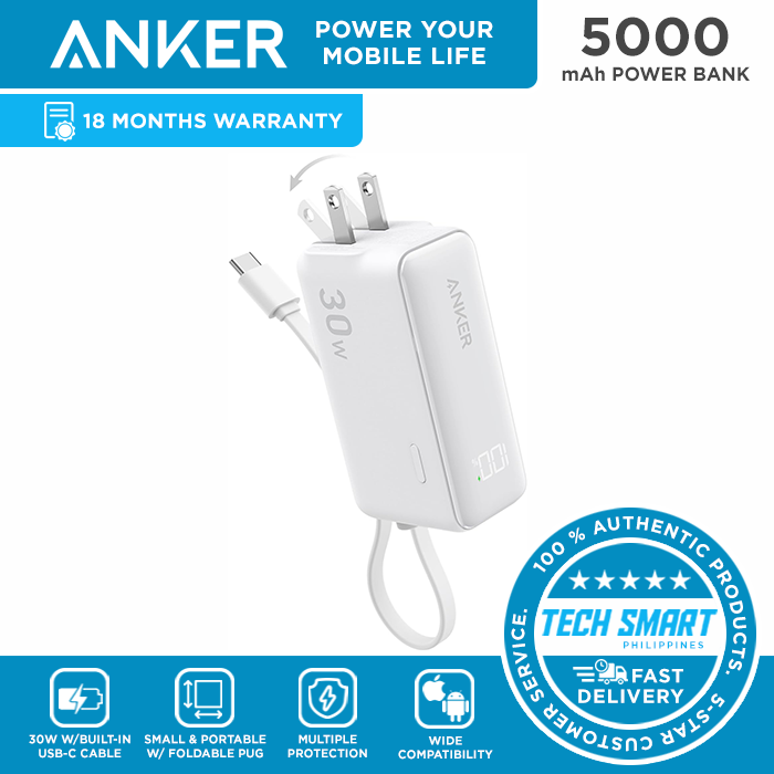 Anker Power Bank USB C Charger Block, 3-in-1 5,000mAh Portable Charger ...