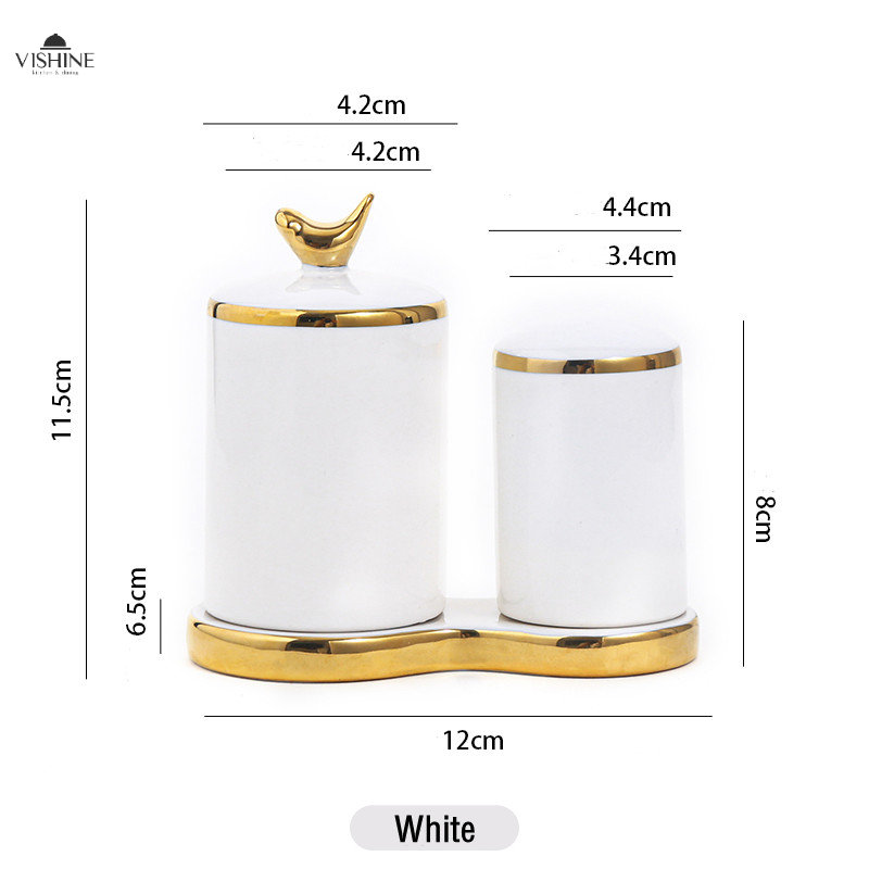 VISHINE Mini Light Luxury Ceramic Toothpick Cotton Swab Stick Box with ...