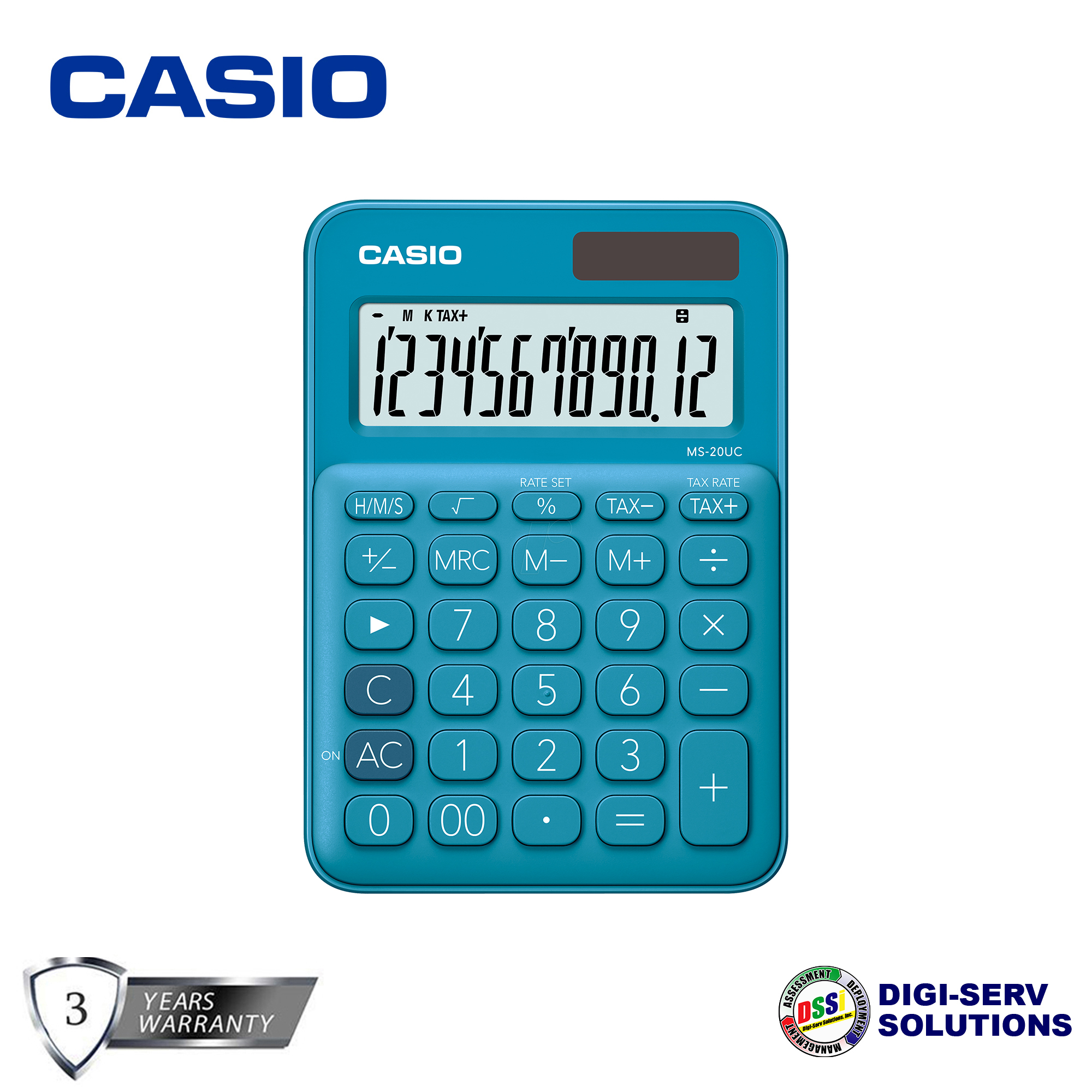 Casio MS-20UC-BU (Blue) Mini Desk Type Calculator, Time calculation, Tax calculation, 12 digits ...