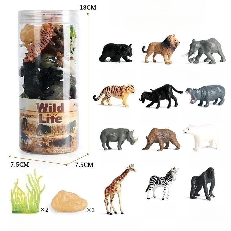 12PSC Wild Animal Models Mini Simulation Animals Toys Collection Set ...