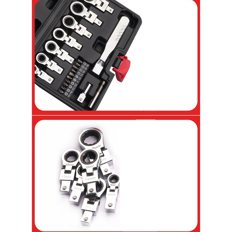 21 Pcs Shaking Head Interchangeable Ratchet Wrench Set 180° Rotating ...