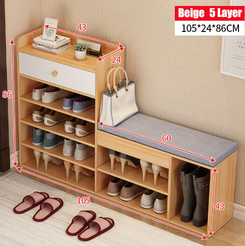 7 MAZZONE Nordic Wooden L-shaped Shoe Cabinet With Shoe Stool With ...