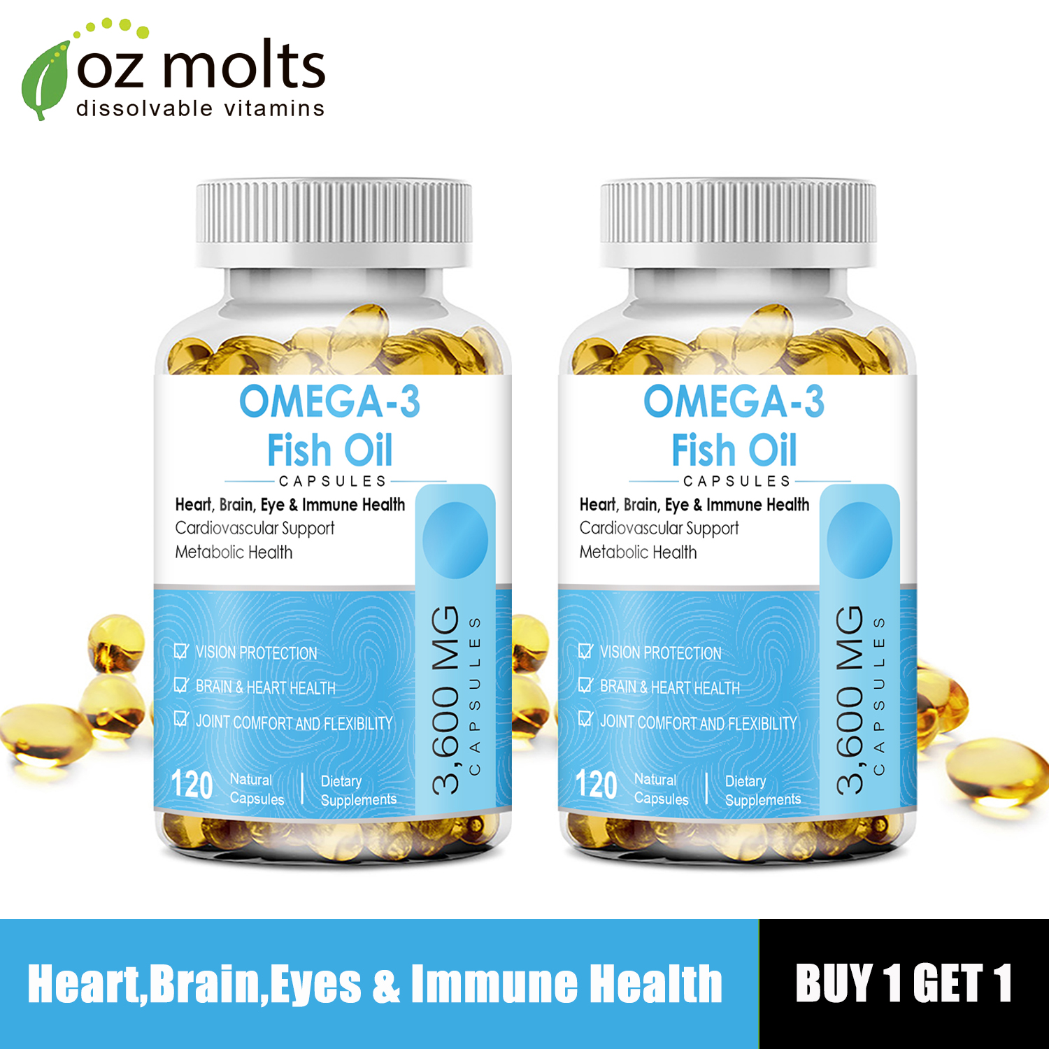 Ozmolts Omega 3 Fish Oil Capsule DHA and EPA Soft Gel Fish Oil ...