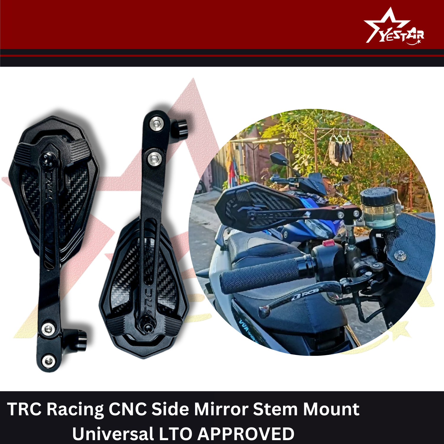 Yestar TRC Racing Thailand CNC Side Mirror Stem Carbon Design Mount ...