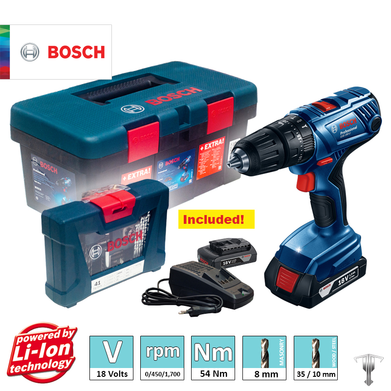 Bosch GSB 180-Li Professional 18 V Cordless Impact Drill Set with 41 ...