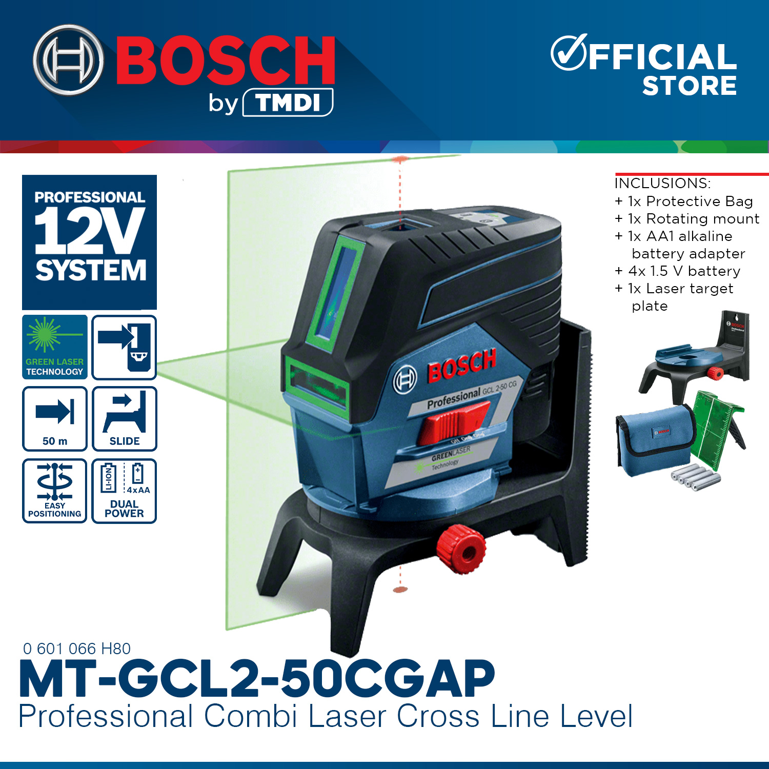 BOSCH Professional GCL 2-50 CG (AP) Professional Combi Laser Cross Line ...