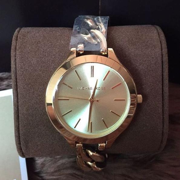 Michael Kors Women's Watch Slim Runway Champagne Dial Gold-tone ...
