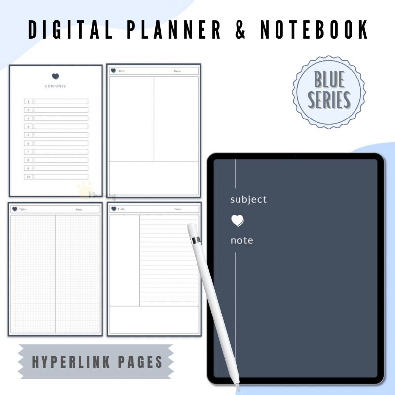 Goodnotes / Notability Hyperlink Digital Planner Notebook Blue Cornell ...