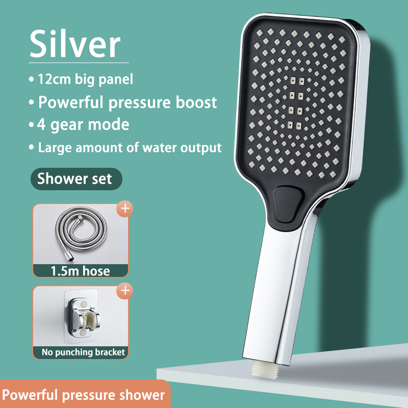 🔥Anti-Clogging🔥 Square High Quality 12cm Panel Shower Head Set Bathroom Shower With Hose Holder ...