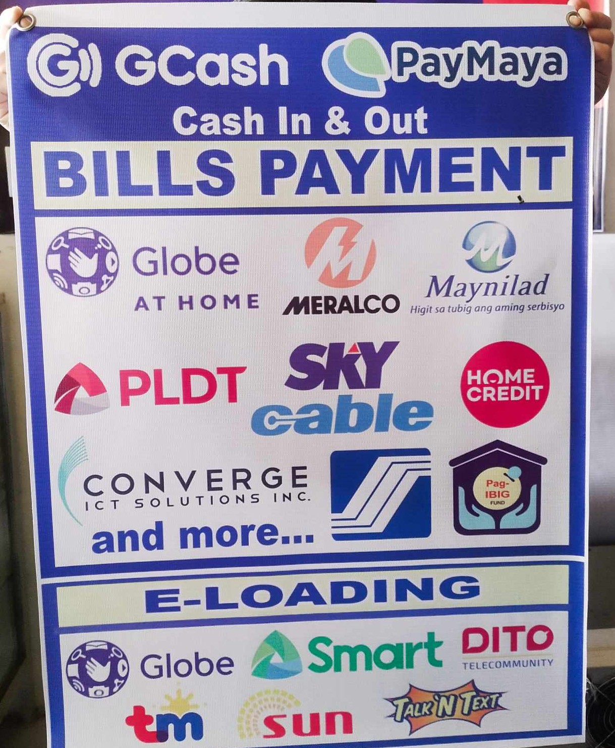 3in1 Signage, BILLS PAYMENT,GCASH OR PAYMAYA in and out, E-LOADING ...