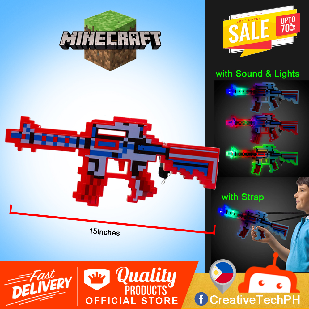 RED Minecraft Pixel Machine Guns with Sound Light up Machine Guns Toy ...
