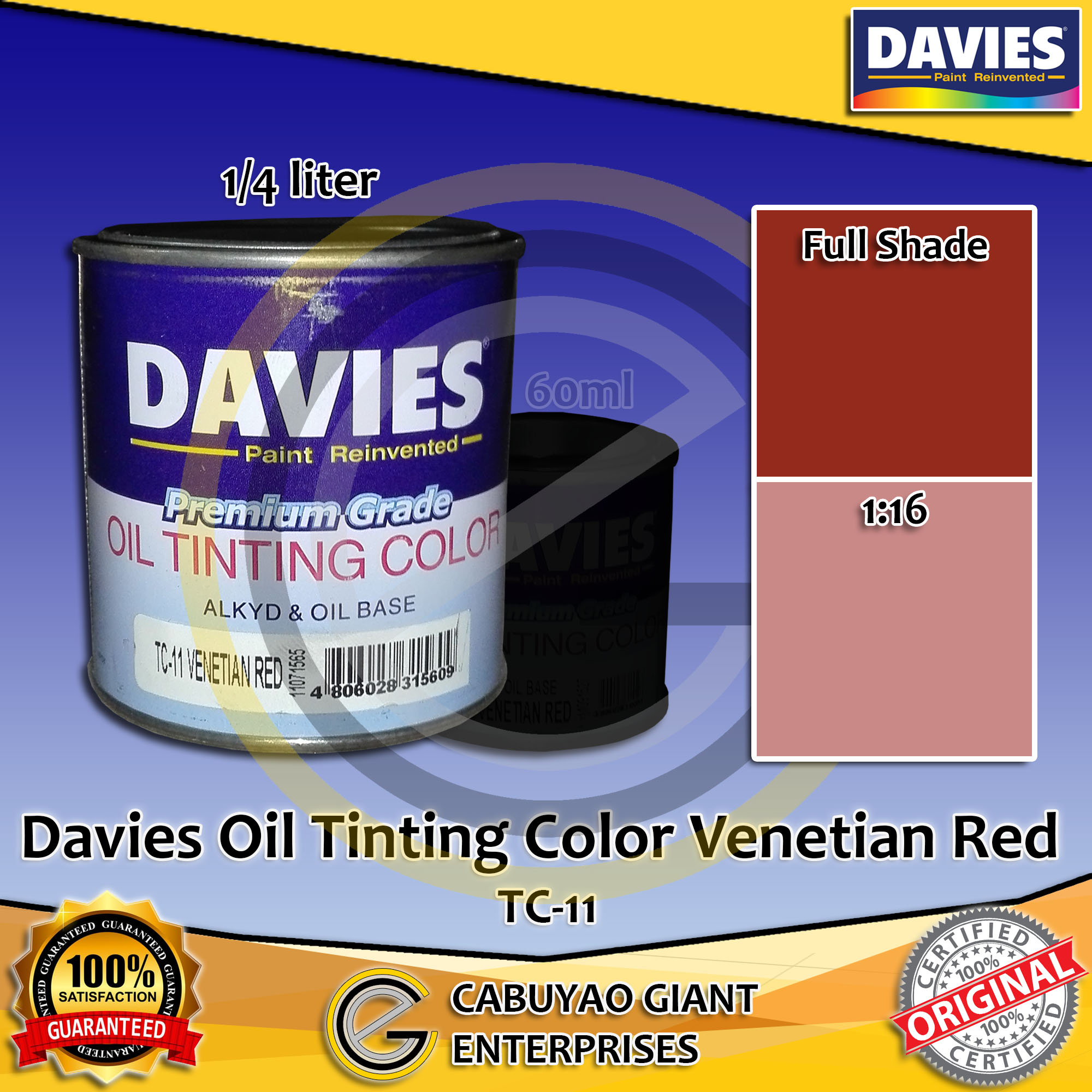 Davies Oil Tinting Color Alkyd and Oil Base TC-11 Venetian Red [ 1/4 ...