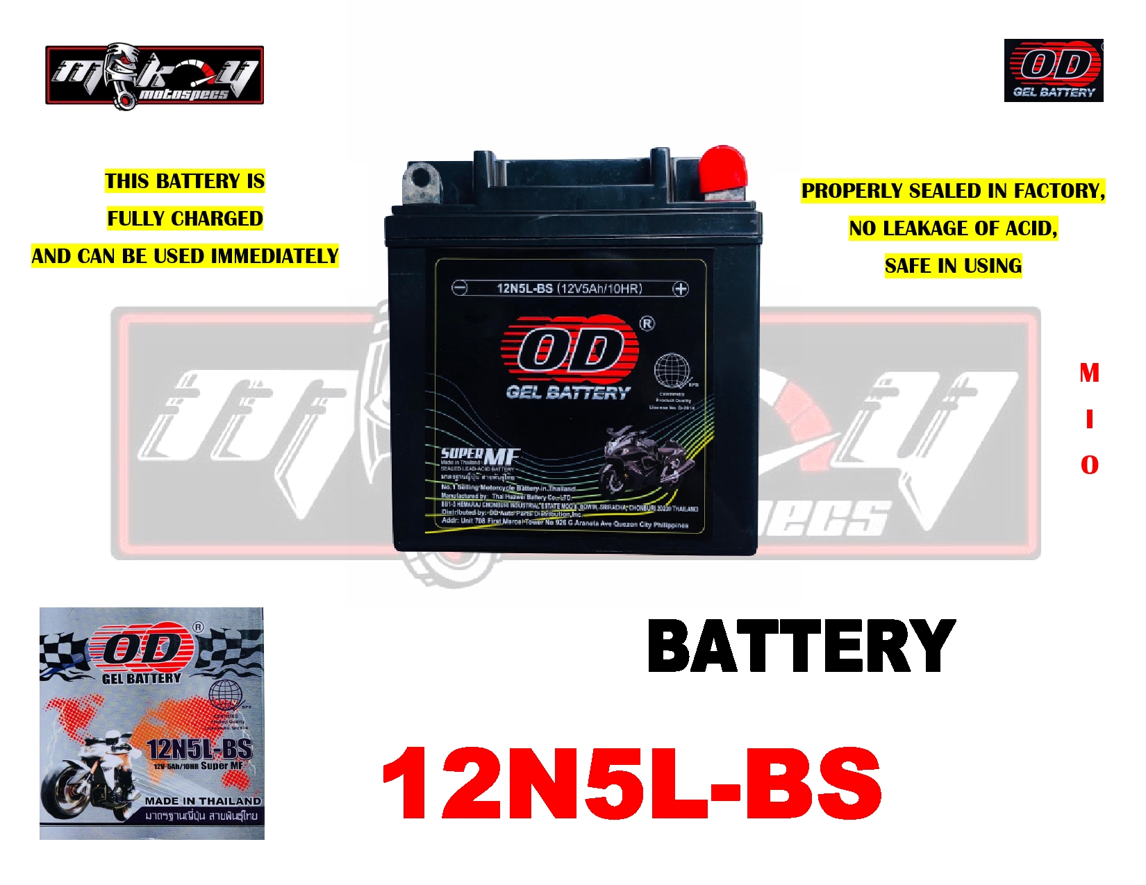 OD GEL BATTERY 12N5L-BS 12V-5Ah/10HR SUPER MF (SPORTY) | Lazada PH