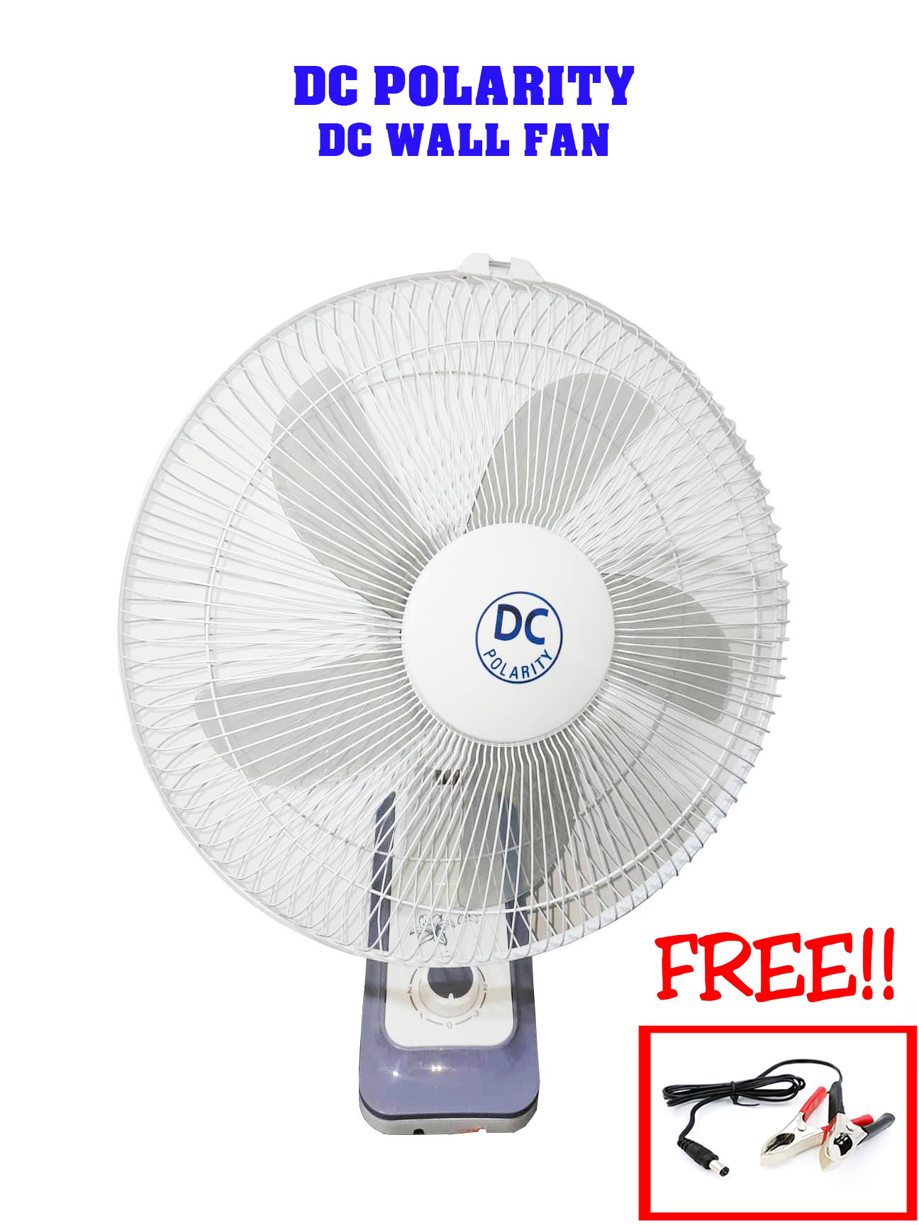 DC POLARITY DC Wall fan 16'' inches 12V Solar Fan with AC/DC Adaptor ...
