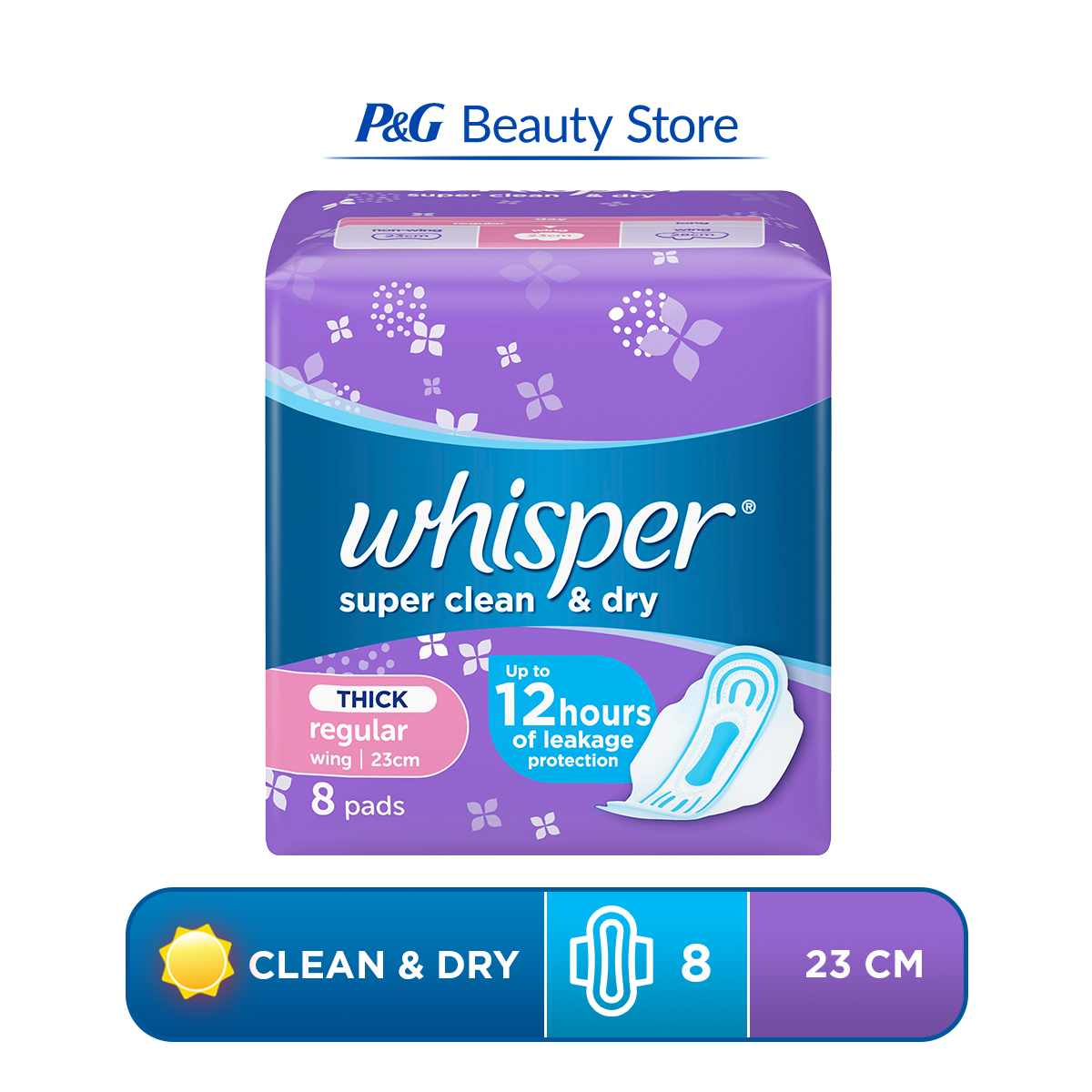Whisper Super Clean & Dry Sanitary Napkin with Wings (8 pads) [Regular ...
