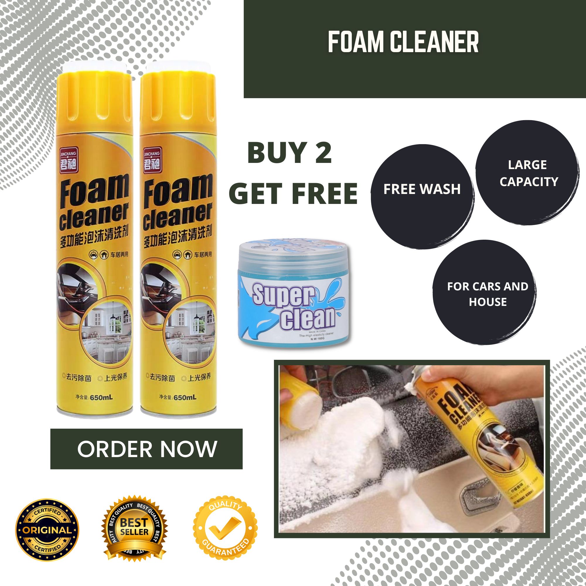 Original BUY2GET1 multi purpose Foam cleaning Spray Lemon Scent car All Wipe sport Shoe To ...