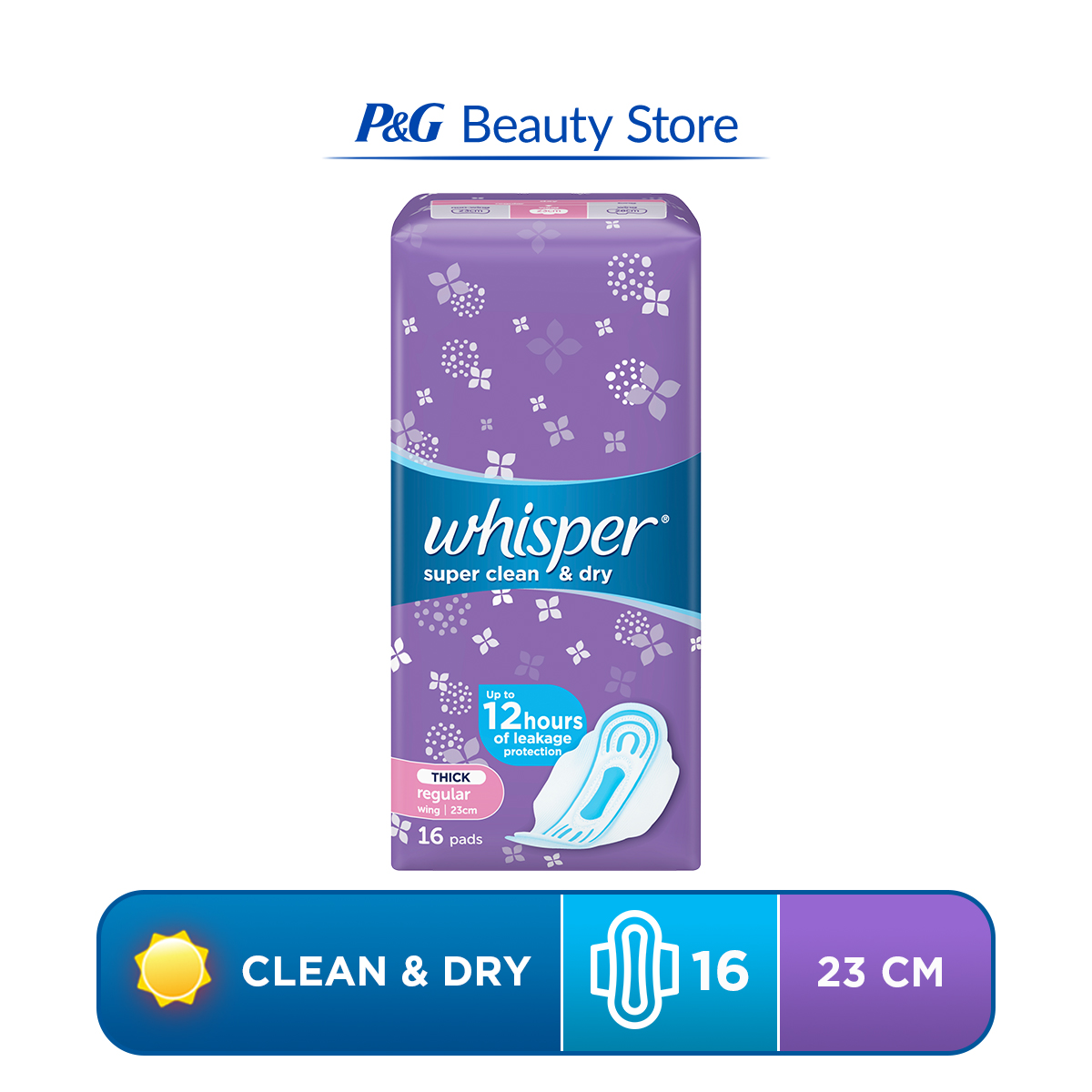 Whisper Super Clean & Dry Sanitary Napkin with Wings (16 pads) [Regular ...