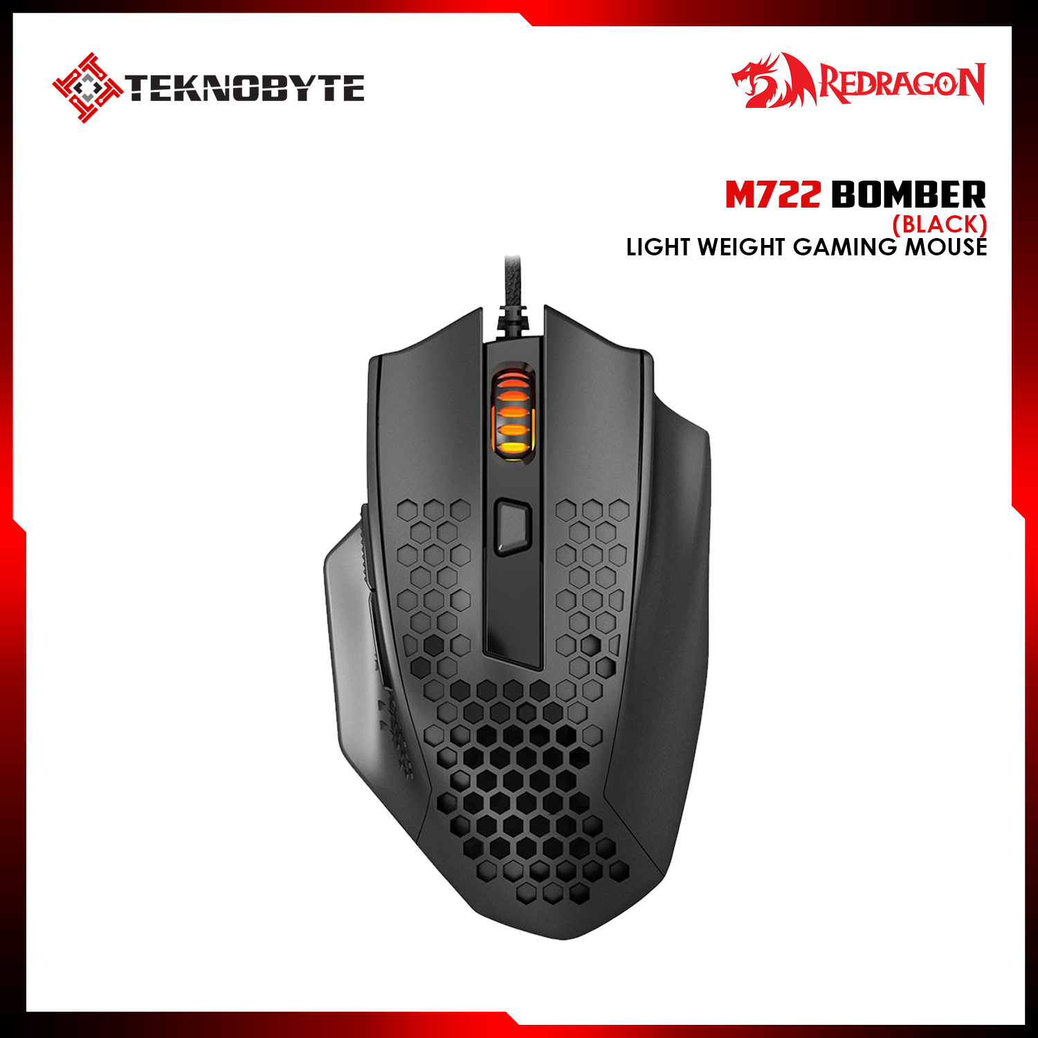 Redragon Bomber (Black) (M722) Lightweight Honeycomb Gaming Mouse ...