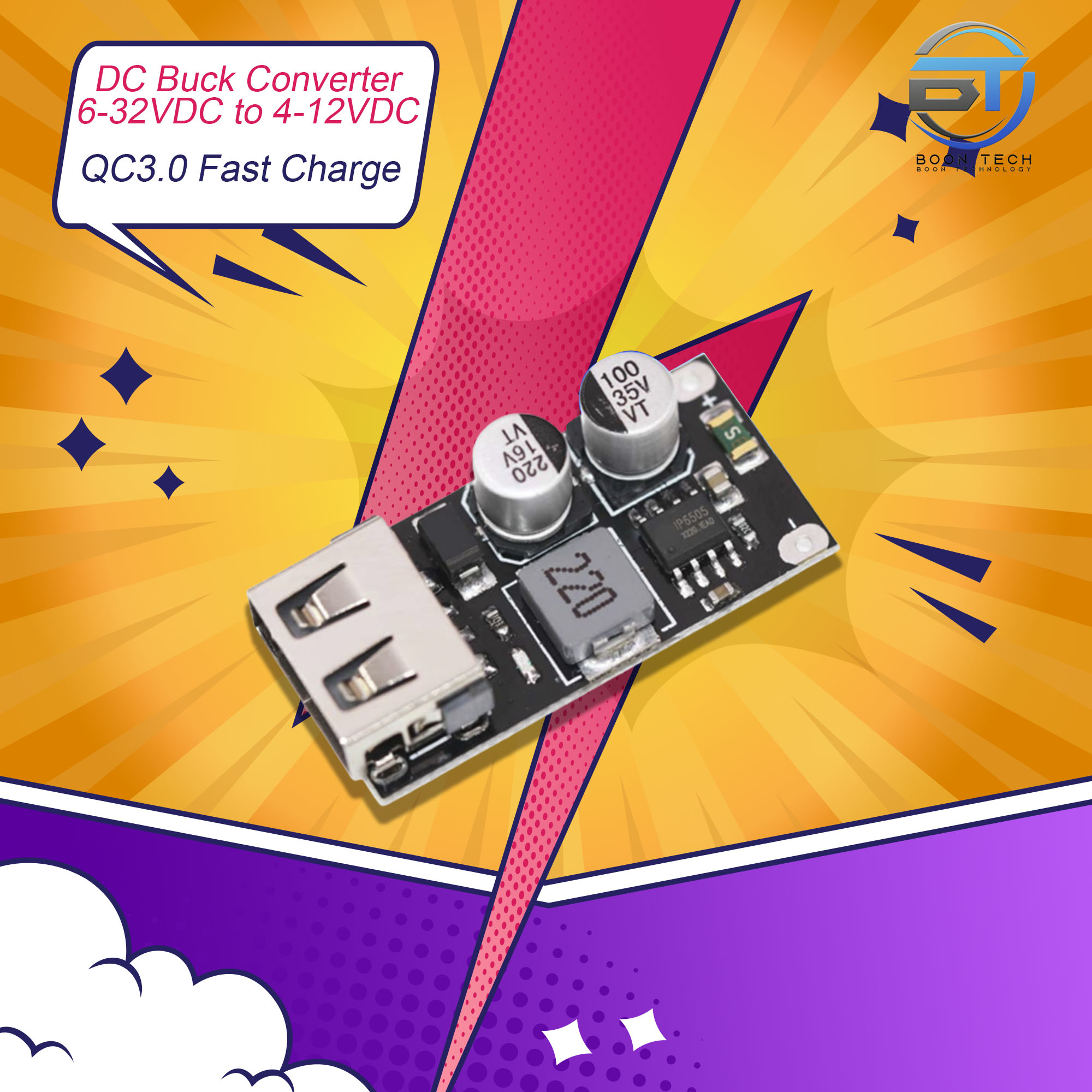 BoonTech DC Buck Converter QC3.0 QC2.0 | 4.5-32VDC to 3-12VDC DC-DC Buck Module Converter | Boon ...
