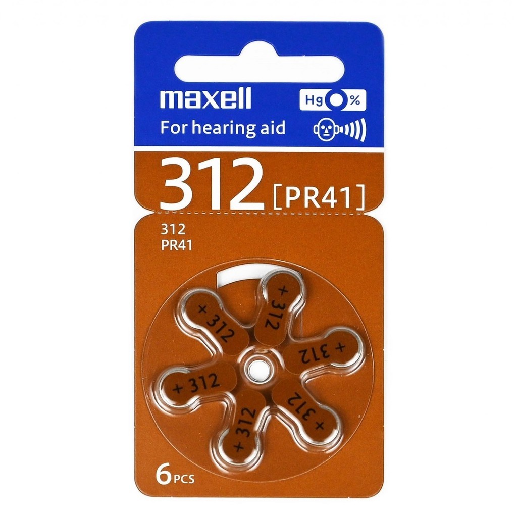 Maxell PR41 312 A312 Batteries for hearing aid Zinc air 1.45v (6pcs ...