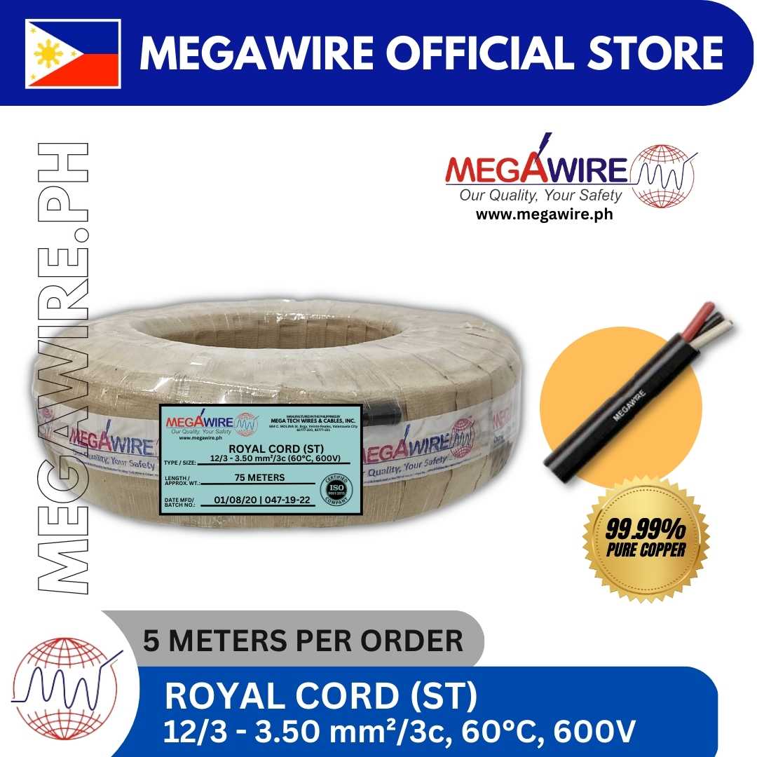 ROYAL CORD (2C - 4C), (5M) 60°, 600V - BLACK (5 METERS PER ORDER - STRAIGHT/CONTINUOUS CUT ...