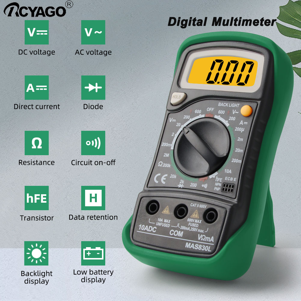 RCYAGO Digital 6 in 1 Multimeter Ammeter AC voltage Meter Diode and ...