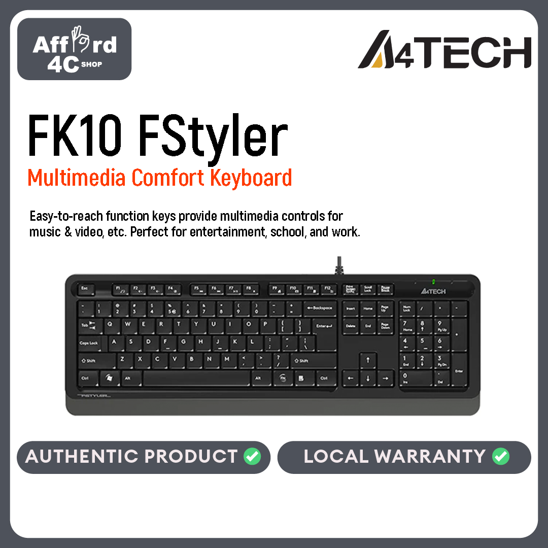 A4Tech Fstyler FK10 Sleek Multimedia Comfort Wired USB Keyboard | Lazada PH