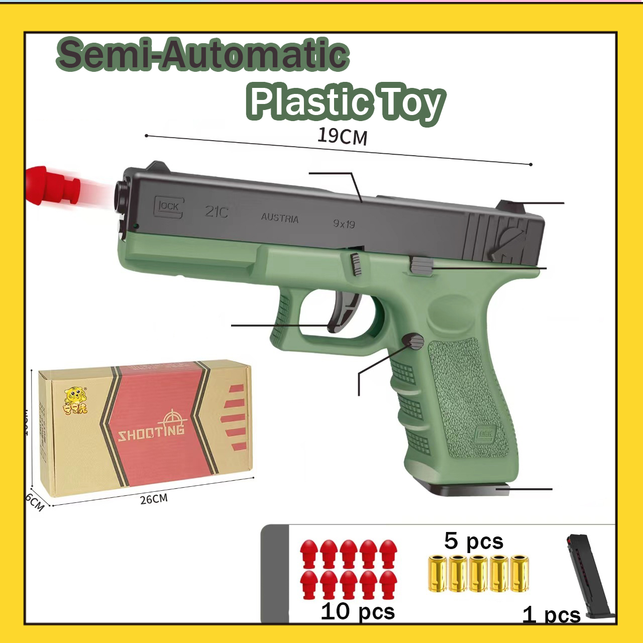 Glock Toy Semi-Automatic Mode Outdoor Sports Toy Foam Bullet Pretend ...