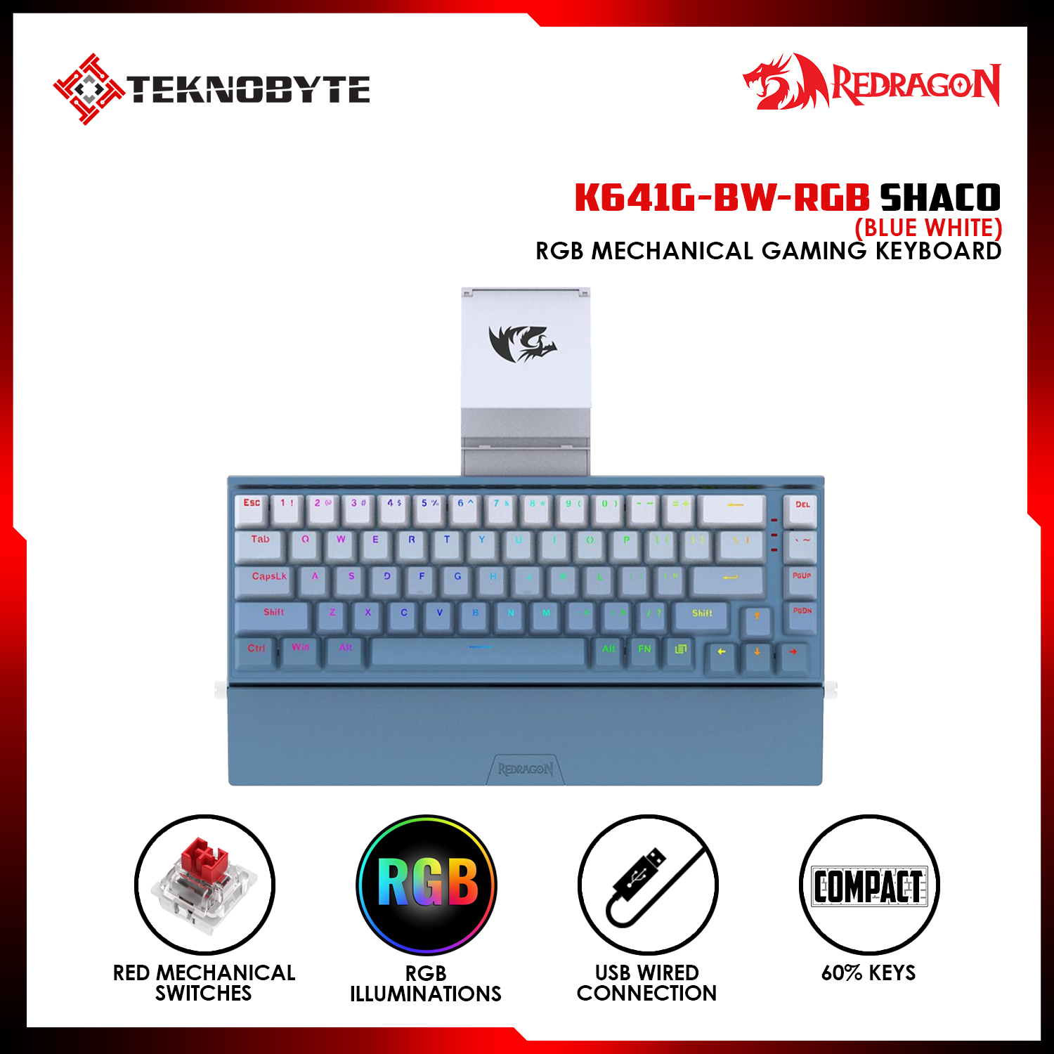 Redragon Shaco K641B-BW RGB [Red Switch] Aluminum Hot-Swappable ...
