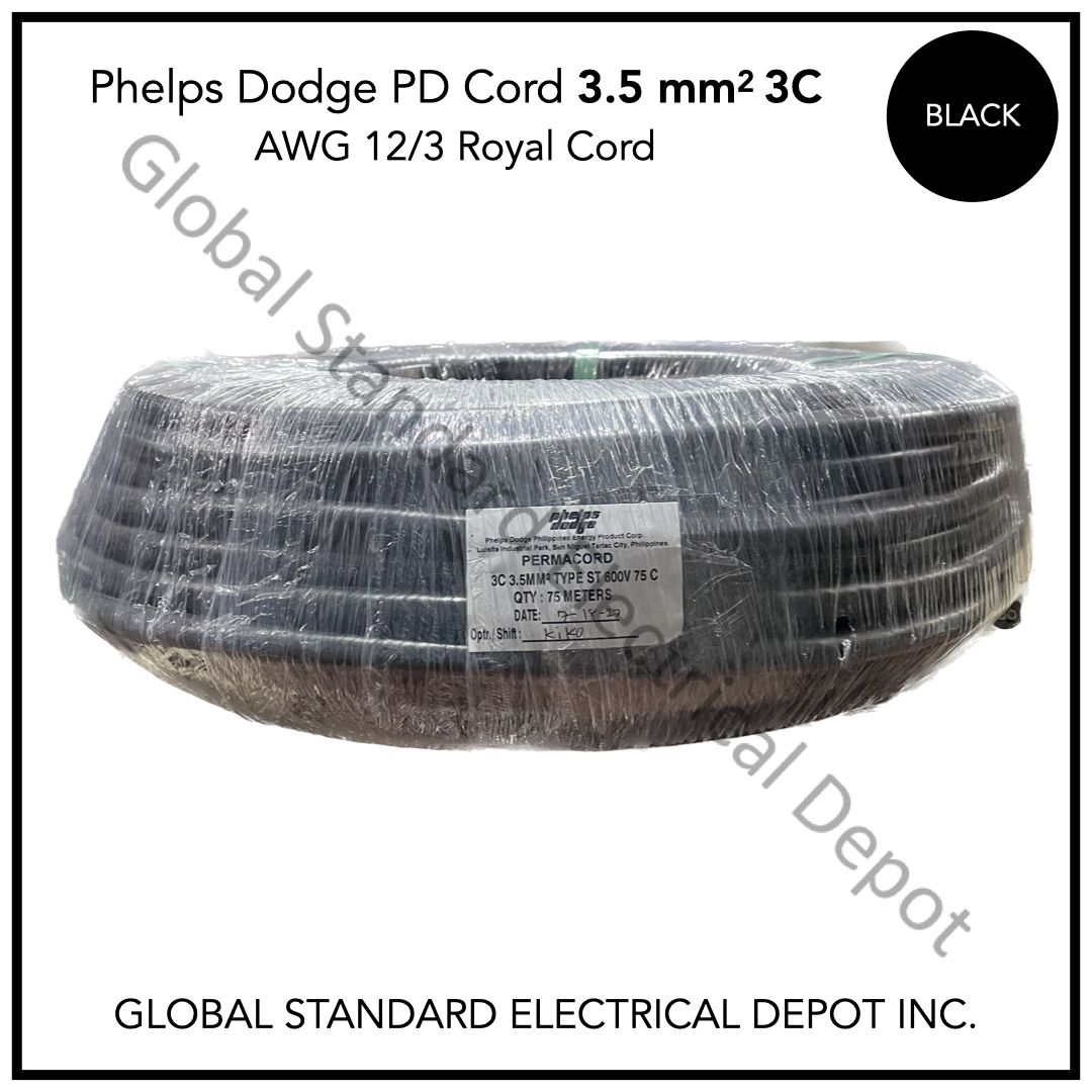Phelps Dodge PD Cord (Royal Cord) 3.5mm2 (#12) 3C 600v [75 Meters] | Lazada PH