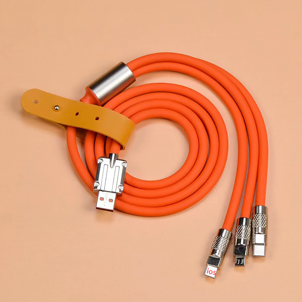 One drag three Silicone Cable Metal 6A Type C Fast Charge Cable Micro ...