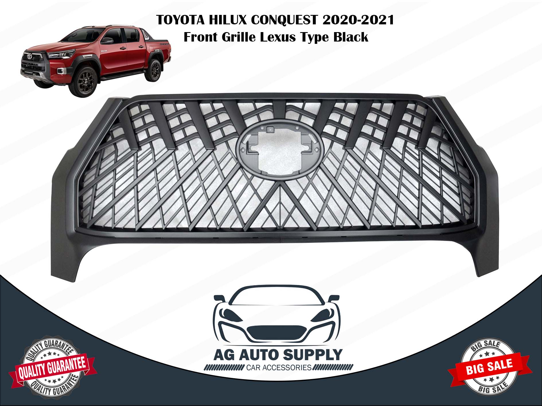 Front Grille Car Grill Guard All Black For TOYOTA HILUX CONQUEST 2020 ...