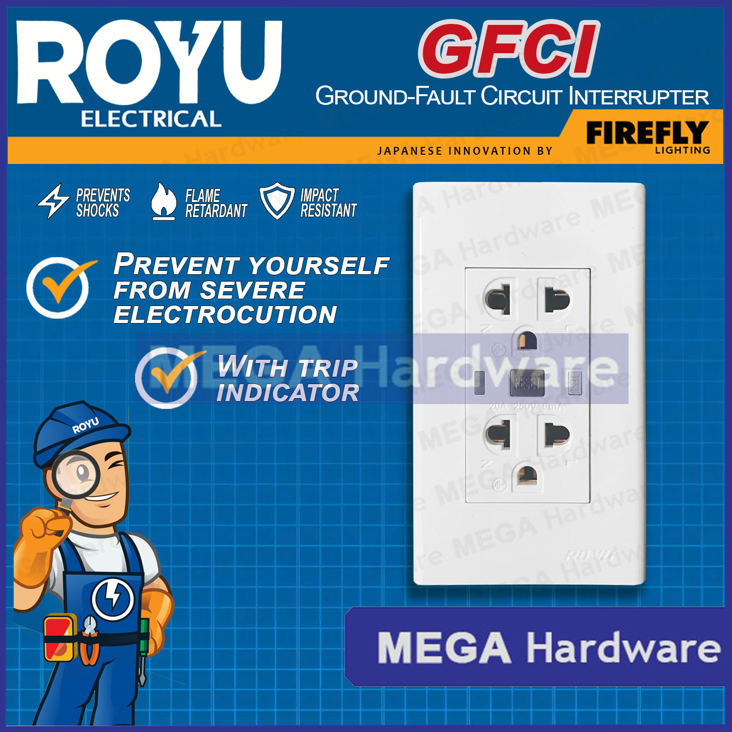 ROYU Duplex GFCI (Ground Fault Circuit Interrupter) Wide Series ...