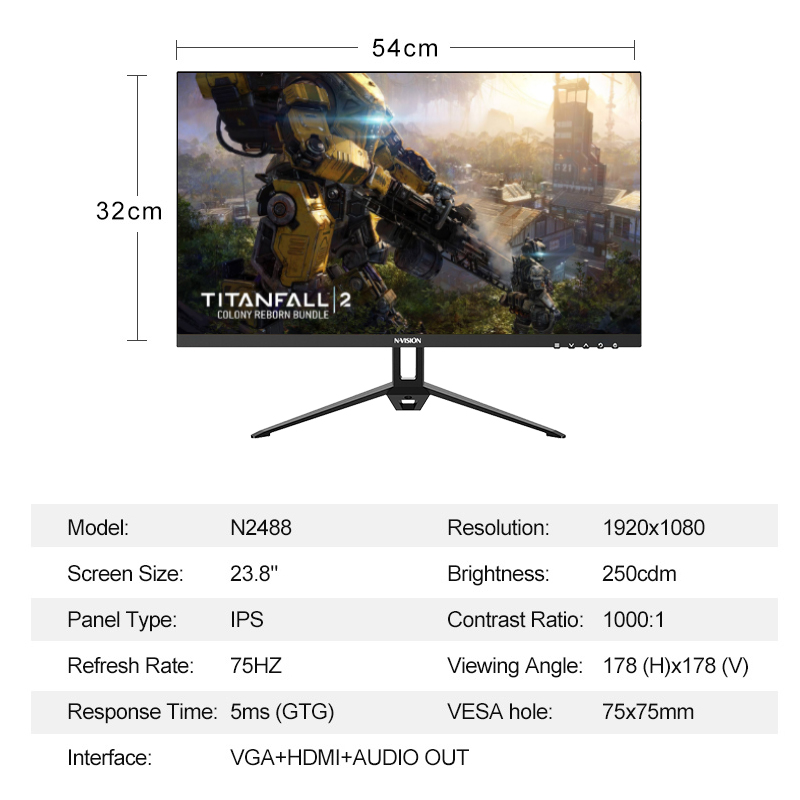 Nvision 24 Inch IPS Monitor 75Hz Full HD Frameless Gaming Computer PC ...