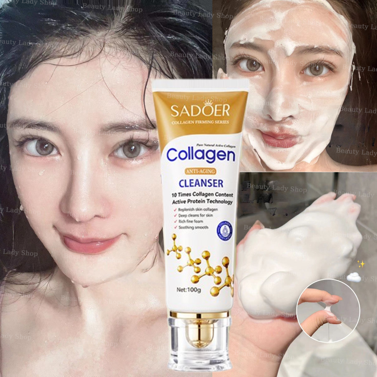 SADOER Collagen Cleanser 100g Lighten Dark Spots Repair Damaged Skin ...
