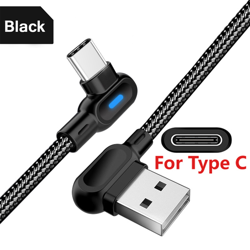 90 Degree Double Elbow Fast Charging Cable With LED Light Micro USB ...