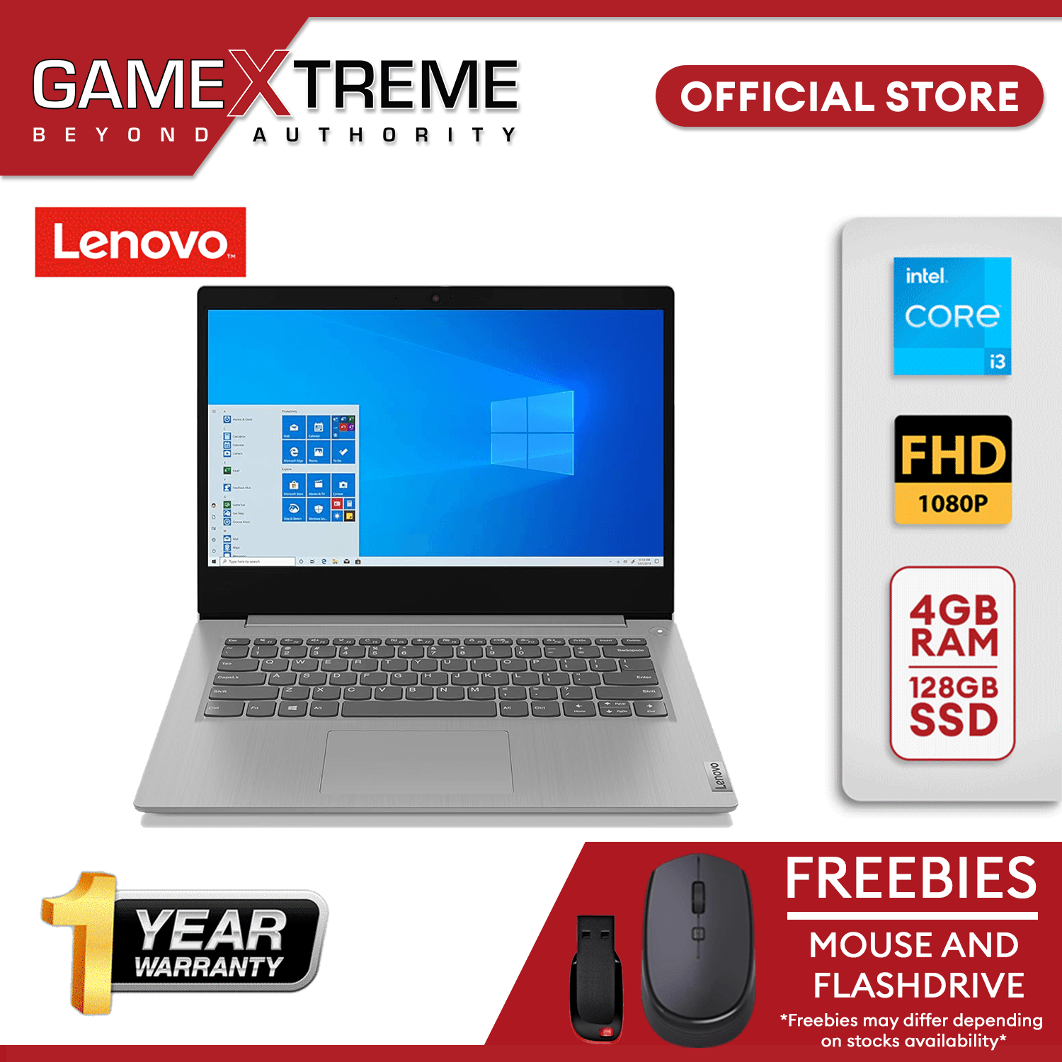 Lenovo Ideapad 3 14" FHD Laptop Intel Core i3-1005G1, 4GB RAM/128GB M.2 SSD Win10 S - Platinum ...