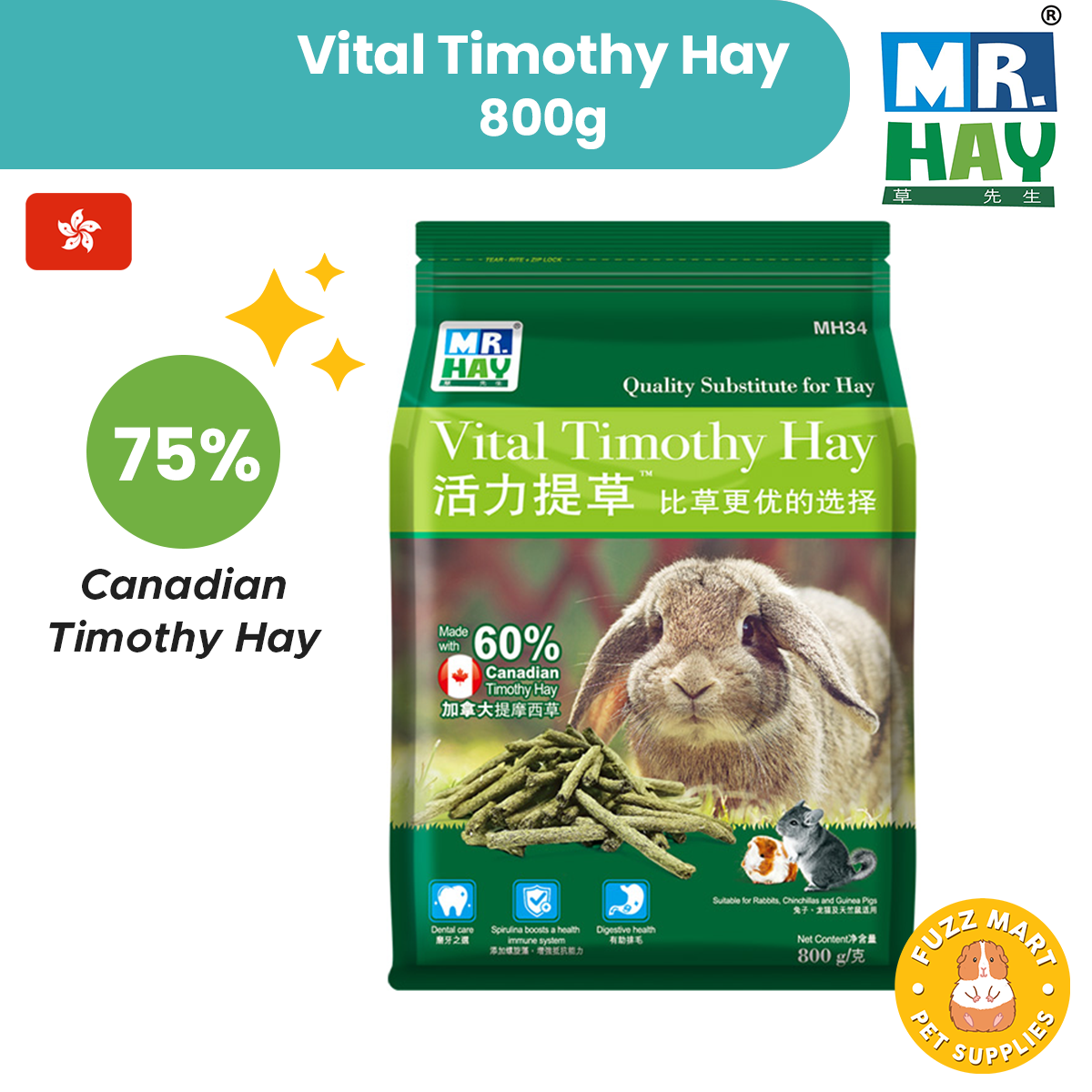 Mr. Hay Vital Timothy Hay (400g/800g) Crunchy Hay Pellets for Guinea ...